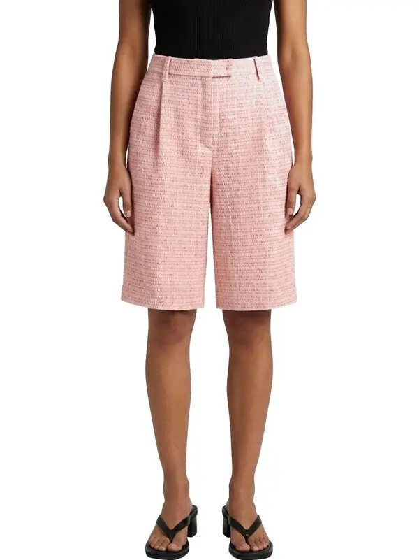 Tagliatore High-waisted Tweed Bermuda Shorts With Belt Loops - Pink