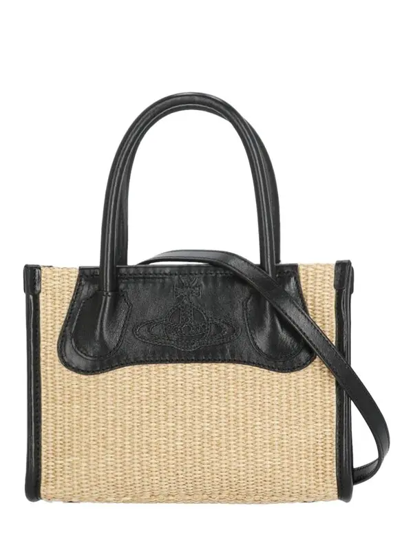 VIVIENNE WESTWOOD Woven Handbag With Leather Trim - Beige