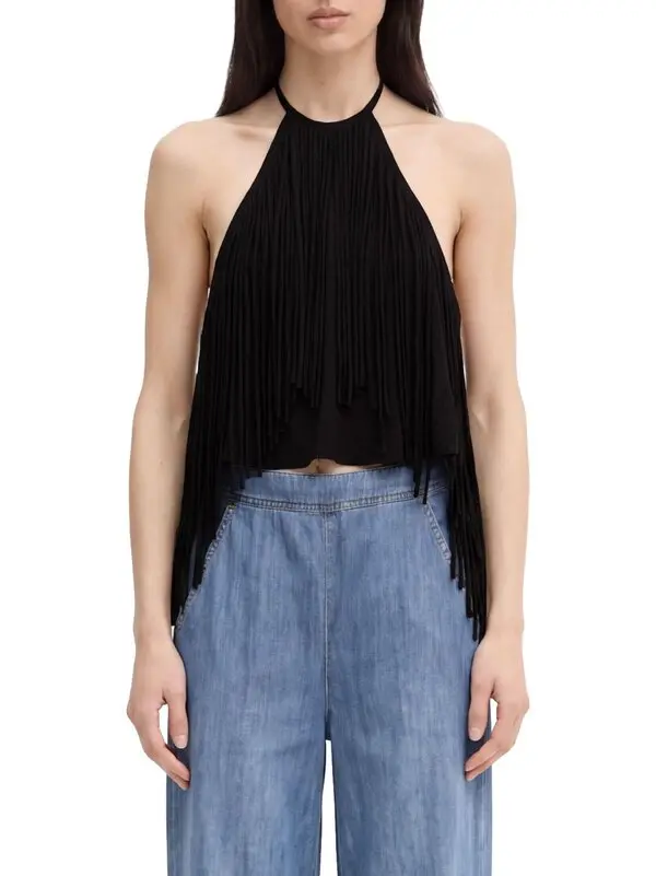 Pinko Halter Neck Top With Fringe Detail - Black