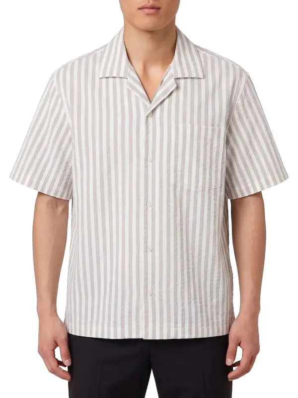 BOSS Striped Stretch Cotton Casual Shirt - Red
