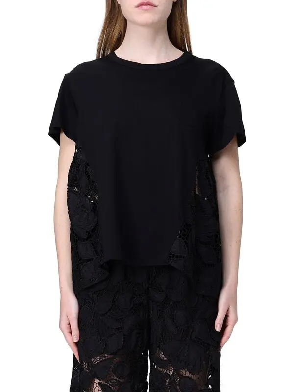 MEIMEIJ Cotton T-shirt With Macramé Inserts - Black