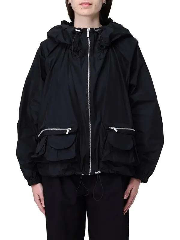 MEIMEIJ Oversized Hooded Polyester Bomber Jacket - Black