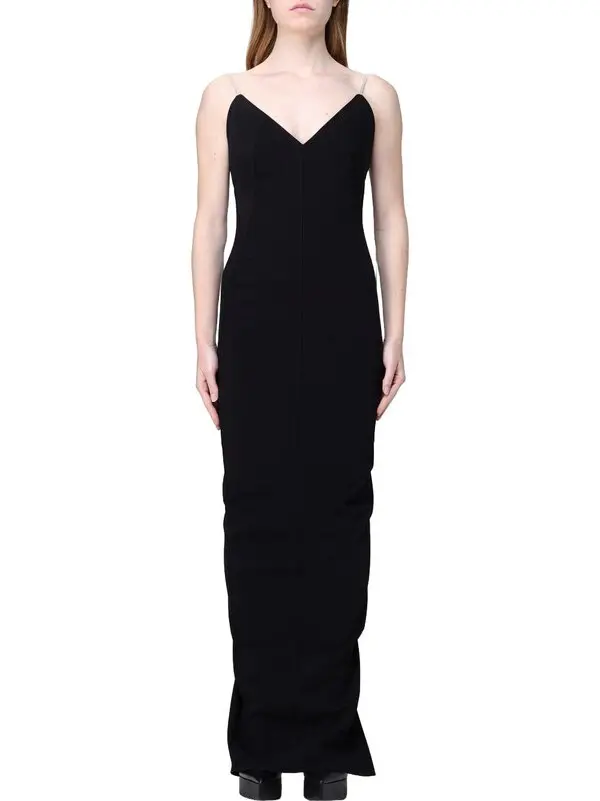 Rick Owens Long Stretch Jersey V-neck Dress - Black