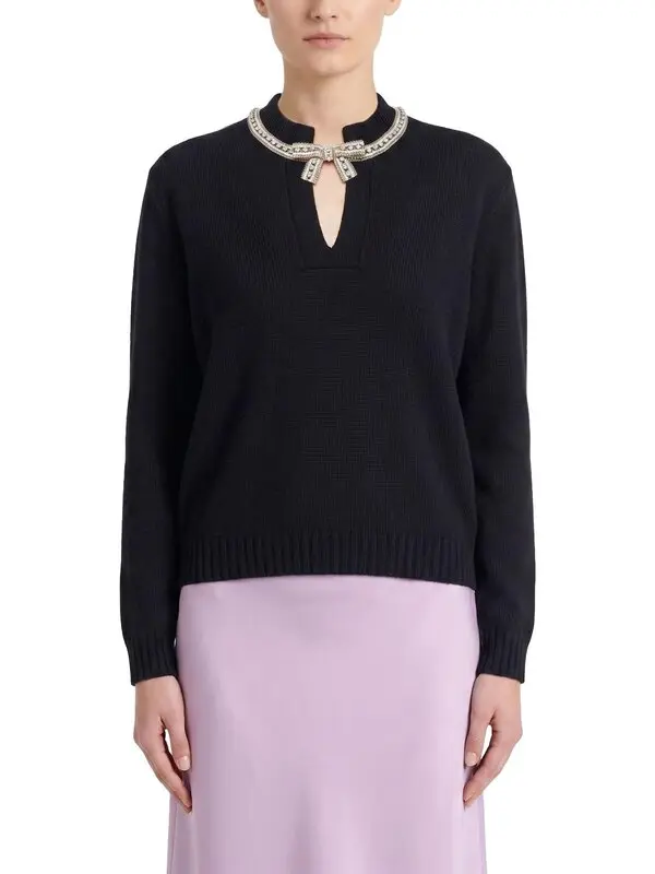 Valentino Garavani Embellished Neckline Pullover - Black
