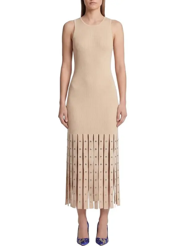 Patrizia Pepe Sleeveless Midi Dress With Embellished Hem - Ivory