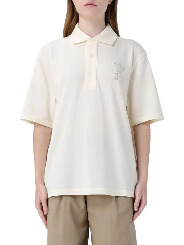 Ami Embroidered Polo Shirt - Beige