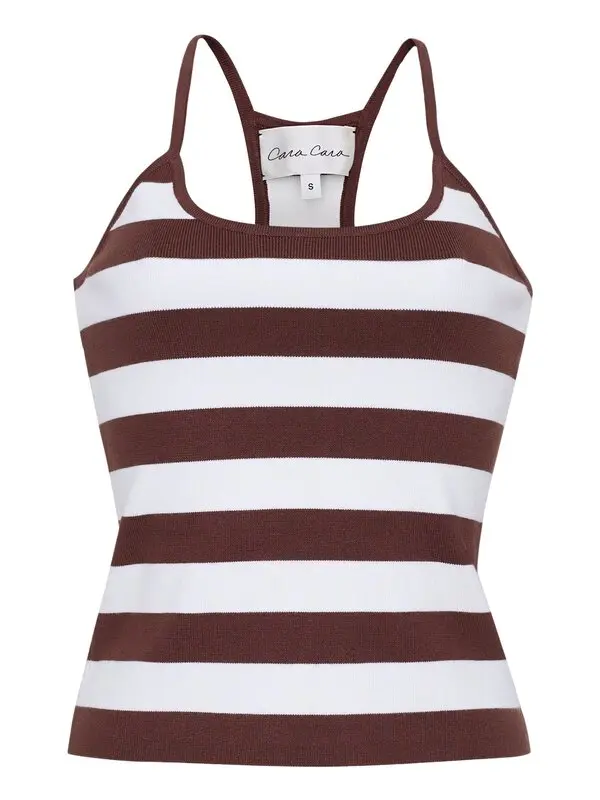 Cara Cara Didi Tank Striped Slim Fit Scoop Neck - Brown White Stripe Knits