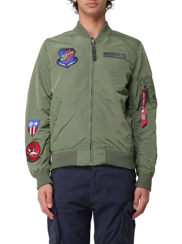 Alpha Industries Nylon Bomber Jacket With Embroidered Patches - Green