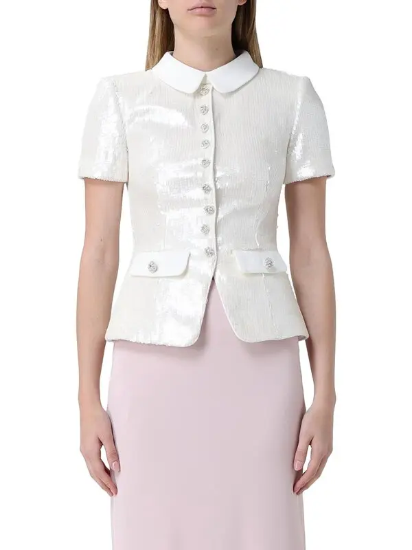 SELF-PORTRAIT Embellished Sequined Jacket With Peter Pan Collar - White