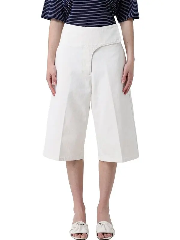 AMI Paris Cotton Solid High Waisted Knee Length Shorts - Beige