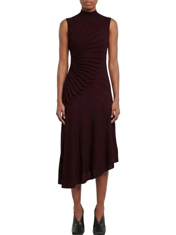 Alaïa Asymmetrical Pleated Knit Dress - Red