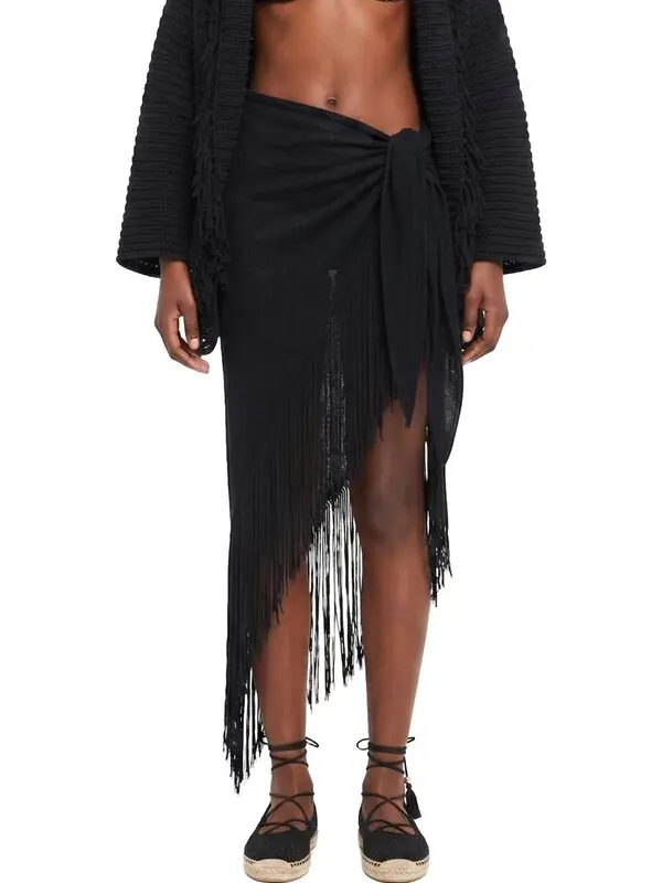 Alanui Wrap Skirt With Fringe Detail - Black