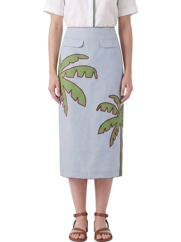 Farm Rio Tropical Print Midi Skirt - Blue