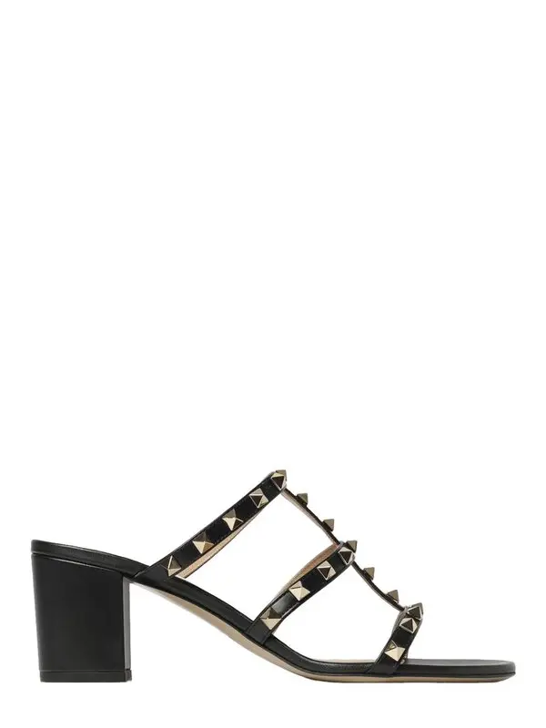 Valentino Garavani Rockstud Calfskin Leather Mule Sandals With Studs - Black