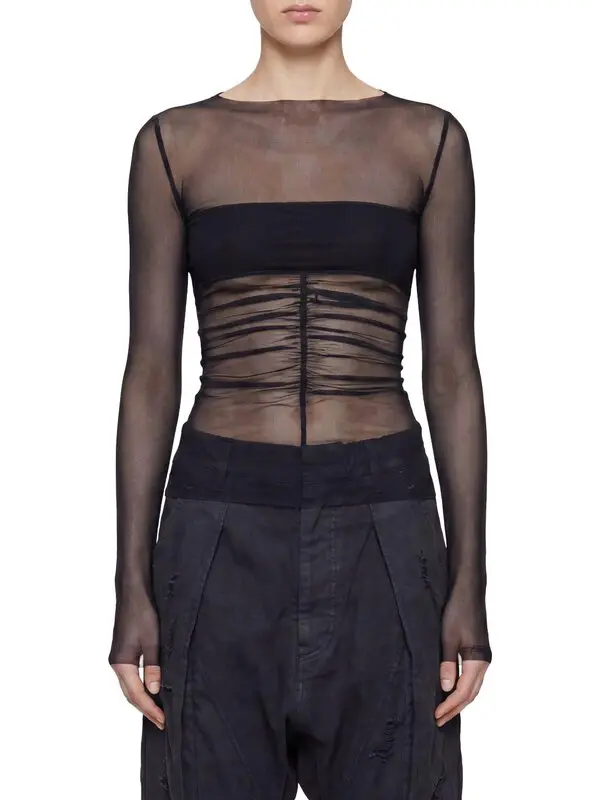 Rick Owens Sheer Tulle Long Sleeve Top - Black