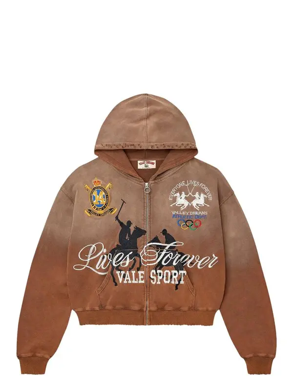 VALE FOREVER Athletic Zip-up Hoodie - Brown