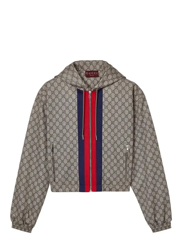 Gucci Technical Jersey Zip Jacket With Logo Print - Tan