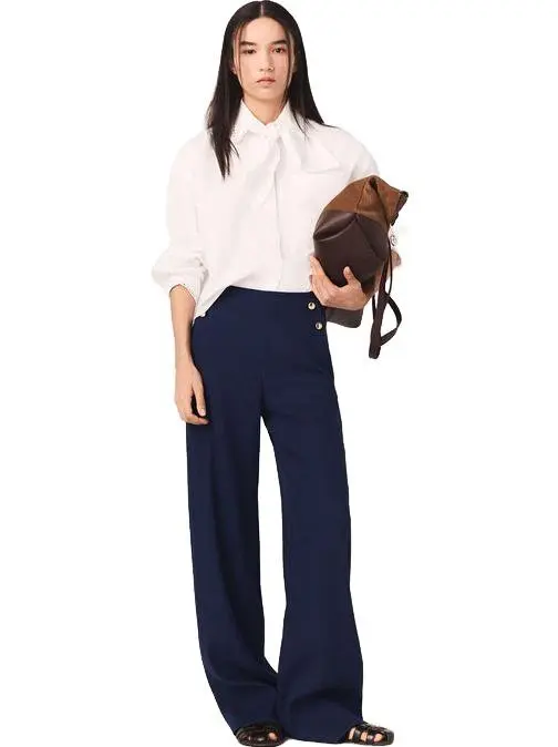 Maje Navy Linen-blend Sailor Trousers - Black