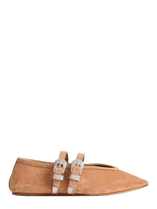 Le Monde Beryl Ballet Claudia Slipper In Siena Suede With Buckled Straps - Natural