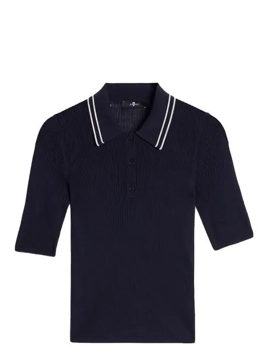 7 For All Mankind Ribbed Polo With Contrast Tipped Collar - Black