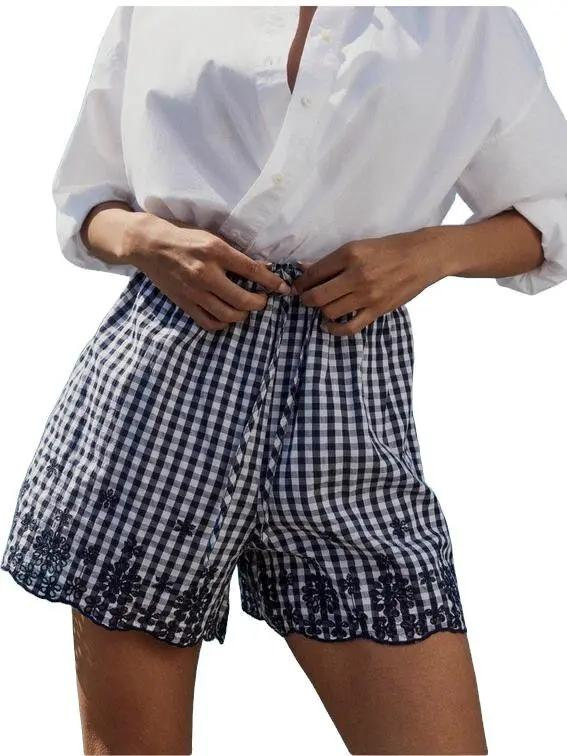 Splendid Gigi Gingham Shorts - Blue / Navy / Stripe / White