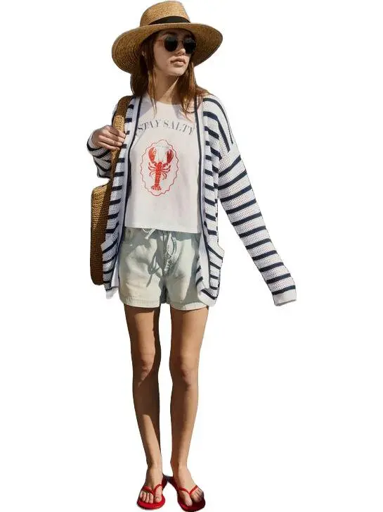 Splendid Beckham Stripe Open Cardigan - Black / Navy / Stripe / White