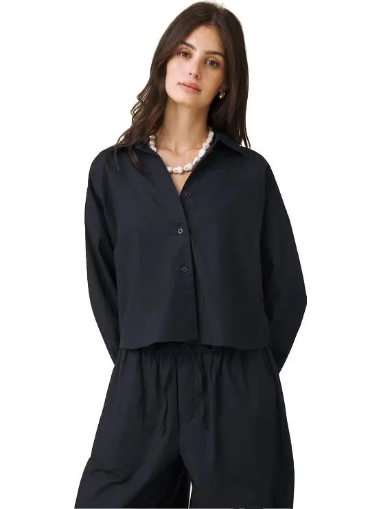 Splendid Mallory Poplin Button-down Shirt With Crab Cutout - Black