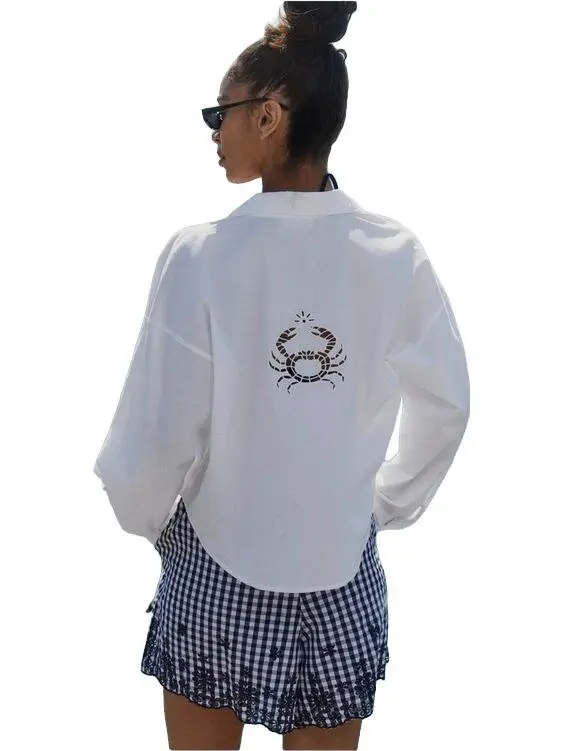 Splendid Mallory Poplin Button-down Shirt With Crab Cutout - White