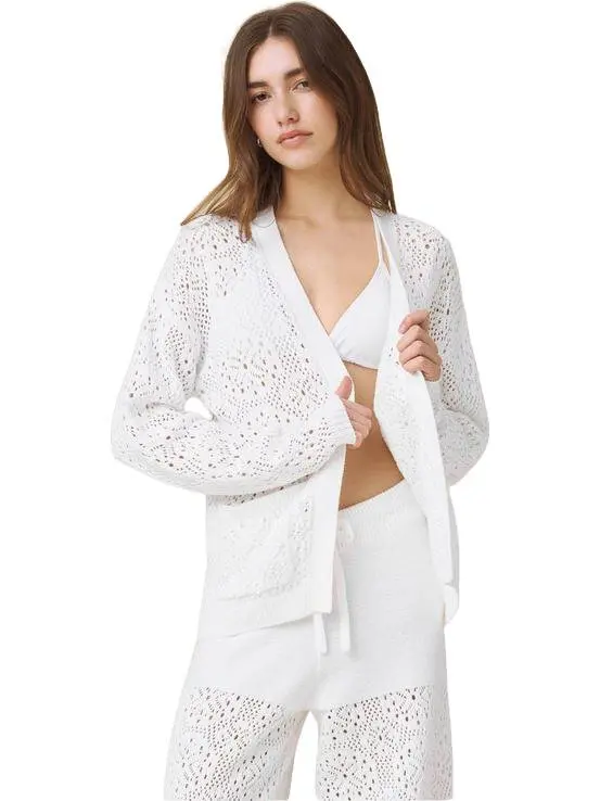 Splendid Beckham Crochet Open Cardigan - White