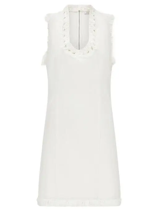 FERRAGAMO Sleeveless Crochet Neckline Denim Dress - White