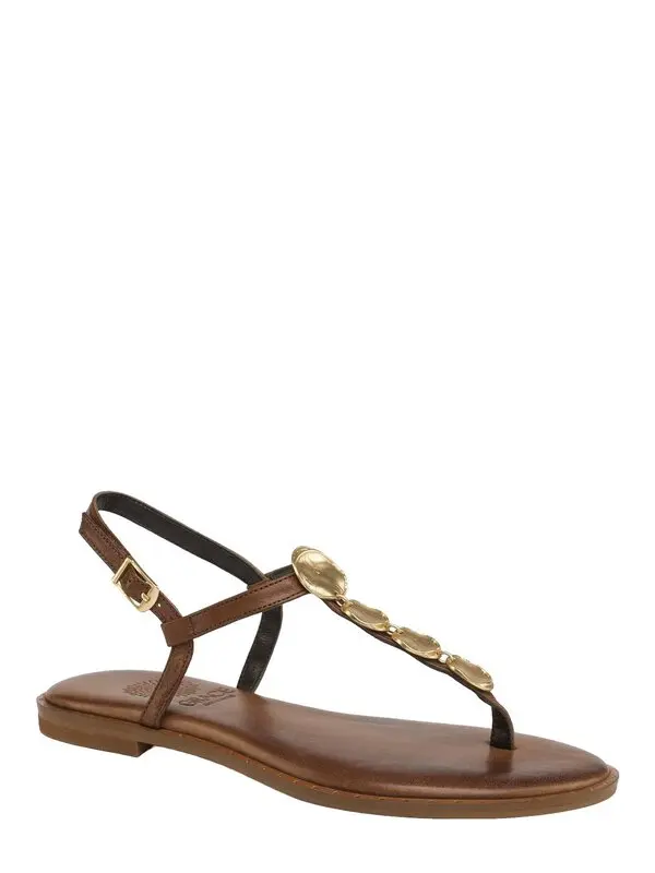 GRACE FOOTWEAR Spetses Gold Disc T-strap Sandal - Brown