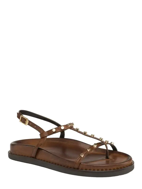 GRACE FOOTWEAR Kos Studded T-strap Sandal - Brown