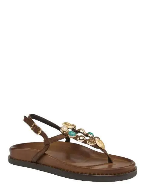 GRACE FOOTWEAR Kali Stone T Strap Sandal - Brown
