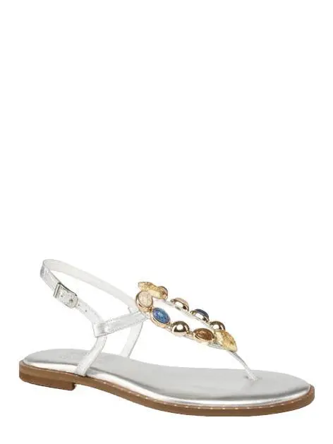 GRACE FOOTWEAR Embellished T-strap Metallic Leather Sandals - Silver