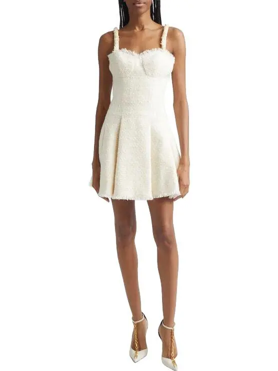 Balmain Tweed Shell Skater Minidress - White