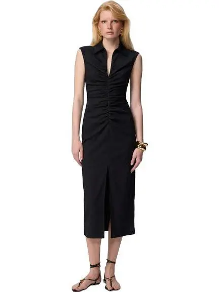 THEO THE LABEL Thetis Techno Ruched Front Dress - Black