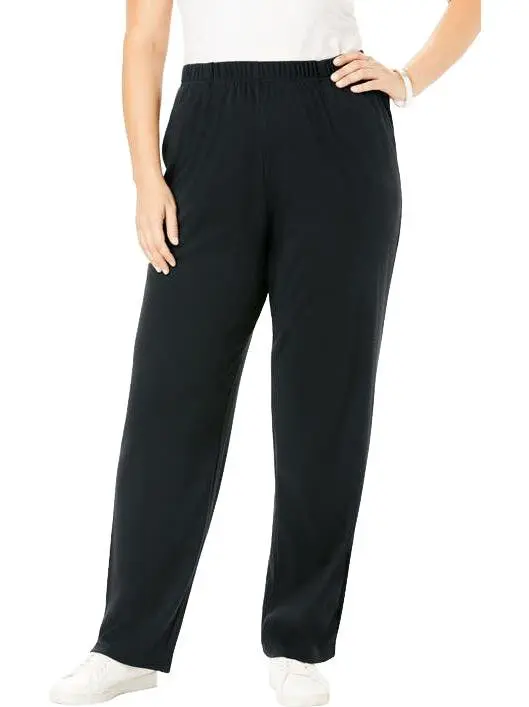 Roaman's Soft Knit Relaxed Pull-on Straight Leg Pant - Black