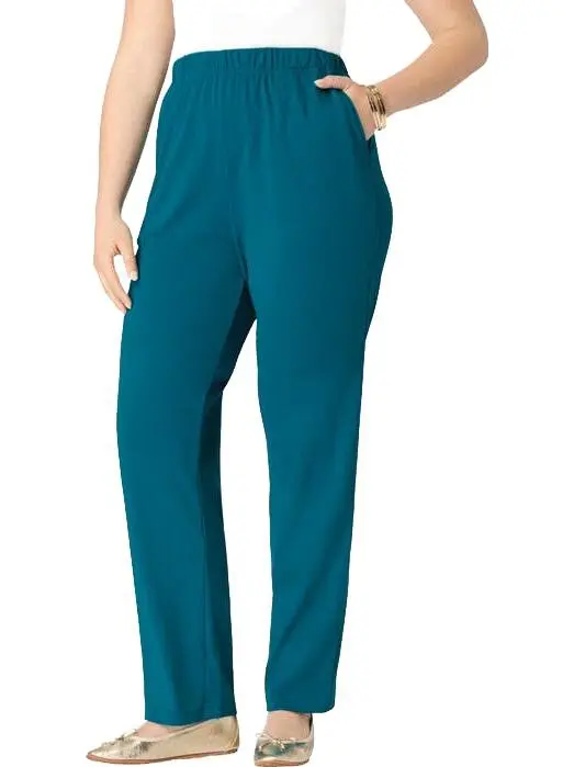 ROAMAN'S Soft Knit Relaxed Straight Leg Pull-on Pants - Deep Teal