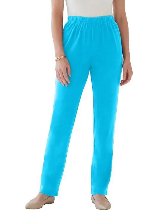 ROAMAN'S Soft Knit Relaxed Straight Leg Pull-on Pants - Ocean