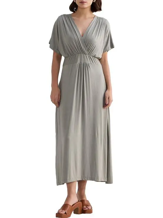REISTOR Flowy A-line Maxi Dress With Side Slits - Light Olive