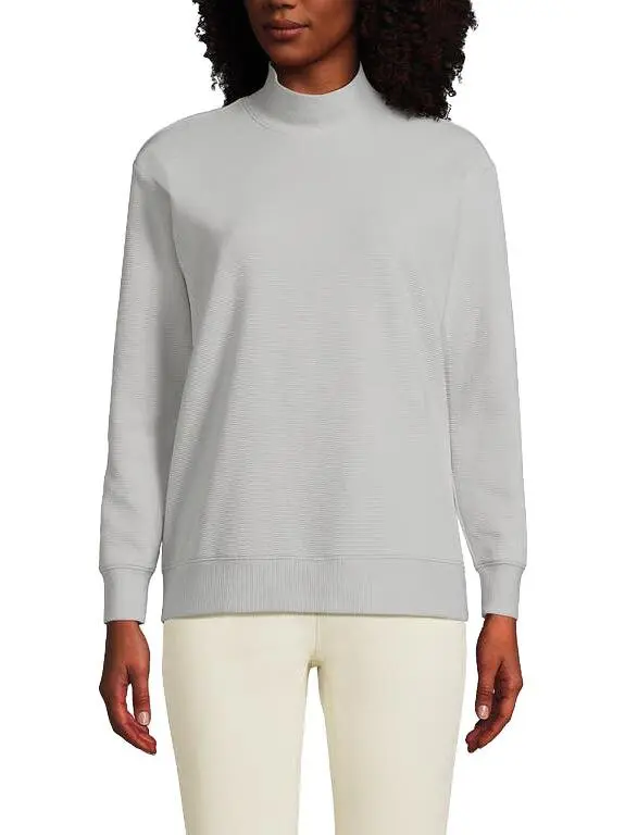 LANDS' END Long Sleeve Ottoman Mock Pullover - Pale Gray