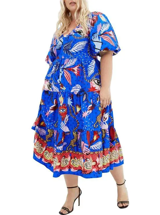 City Chic Printed Cotton Midi Dress - Calista
