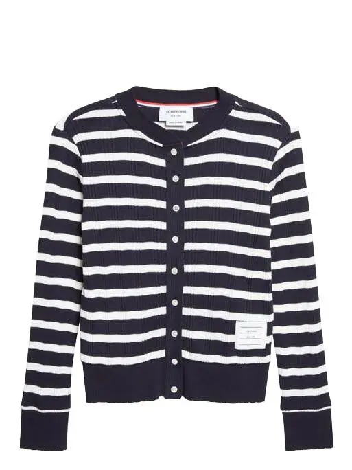 Thom Browne Striped Cotton Rib Cardigan - Navy/white