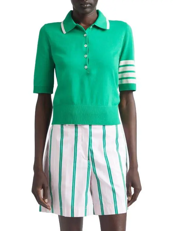 Thom Browne 4-bar Hector Intarsia Polo Sweater - Green