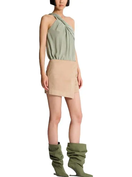 Balmain Suede Wrap Mini Skirt - Beige