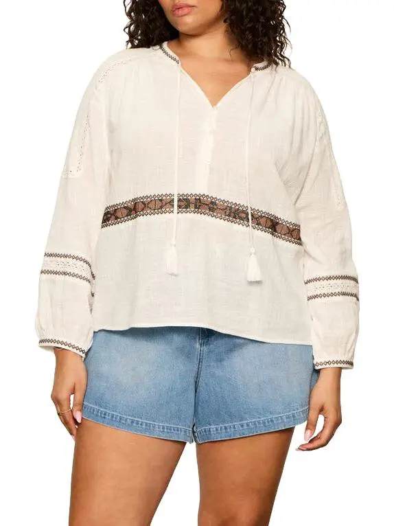 Sanctuary Embroidered Cotton Top - Chalk