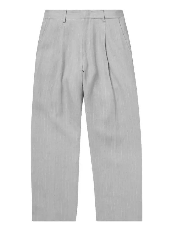 Nn07 Kay 1455 Straight-leg Pleated Pinstriped Linen Trousers - Gray