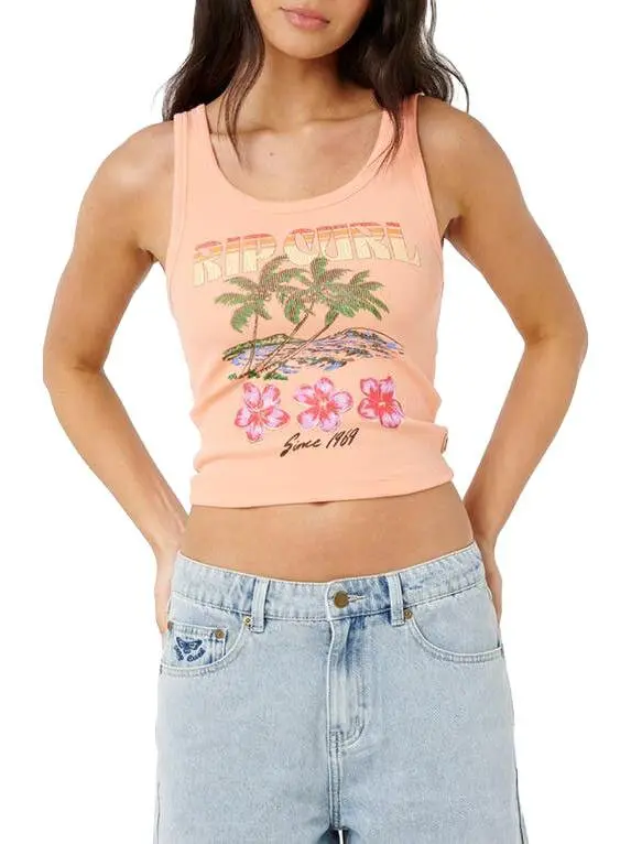 Rip Curl Graphic Cropped Tank - Papaya
