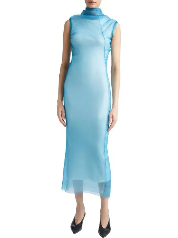 JIL SANDER Double Layer Draped Organza Dress - Summer Lake