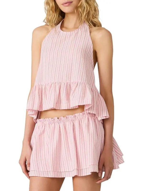 Steve Madden Striped Peplum Halter Top - Cameo Pink